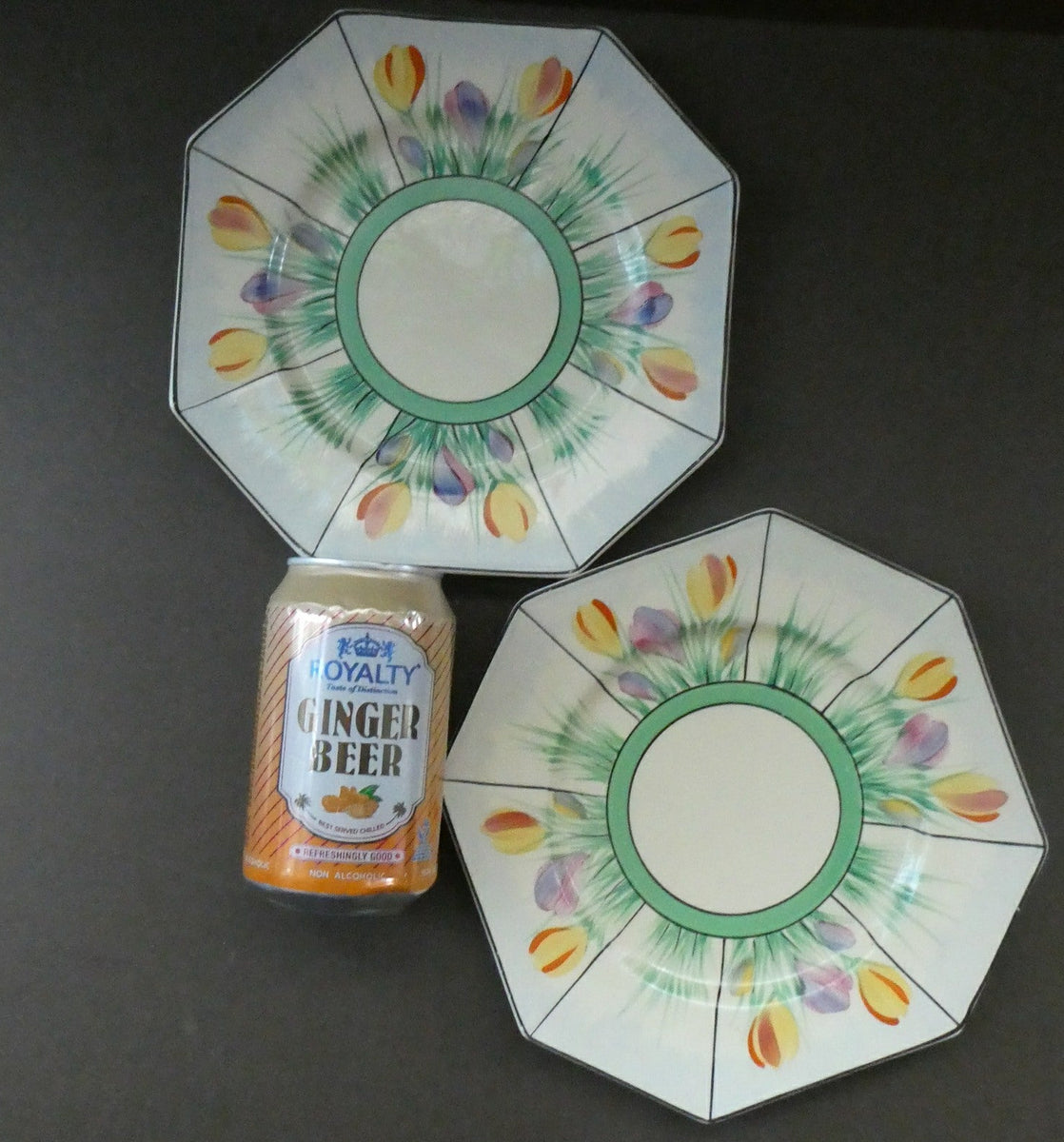 Sweet 1930s Pair of Royal Venton Ware ART DECO Side Plates with Hand P ...