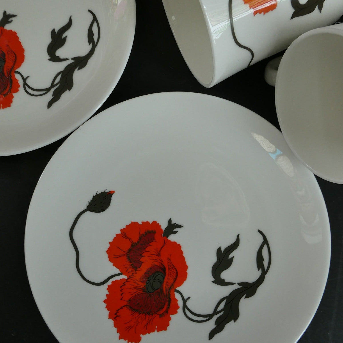 SUSIE COOPER for WEDGWOOD. 1971 Cornpoppy Design. PAIR OF TRIOS. Cup ...