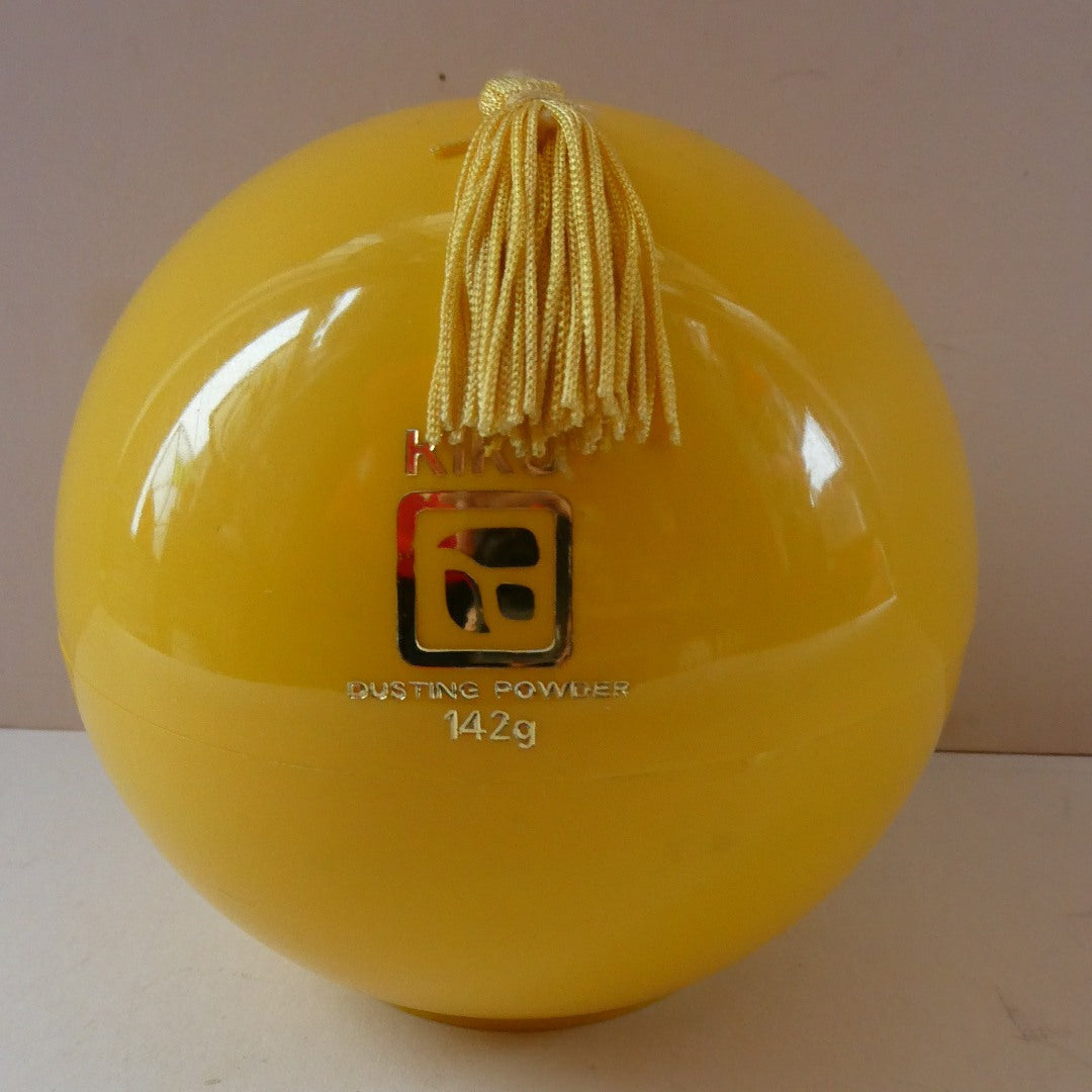 1960s KIKU Yellow Plastic Dusting Powder Ball. With original fluffy pu ...