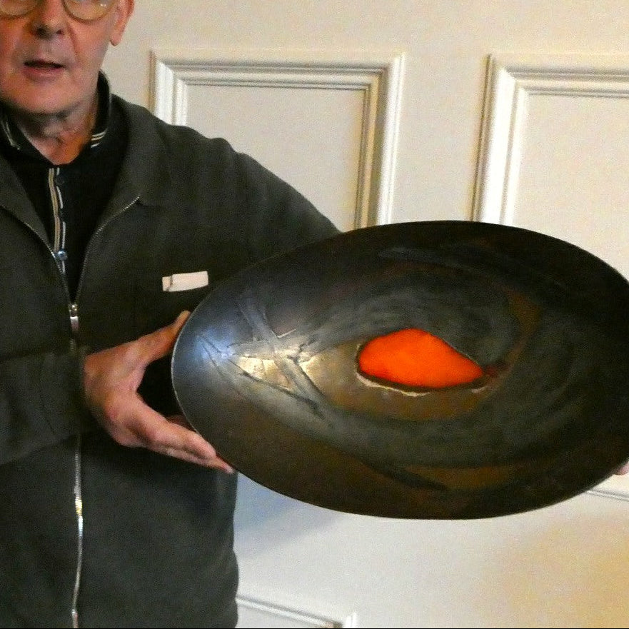 HUGE 1950s CHELSEA Studio Pottery Footed Shallow Bowl. Hand-Painted Ab ...