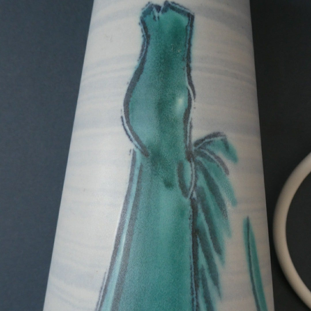 Tall 1960s Ceramic Table Lamp by Mark Valcera, Suisse. Hand-Painted Gr ...