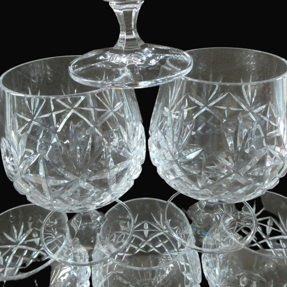 Set of SIX Matching Cut Crystal Brandy Glasses. Height 4 1/4 inches ...