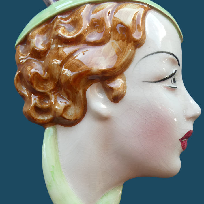 1930s ART DECO Wall Mask by Cope & Co. Art Deco Lady with Green Bonnet ...