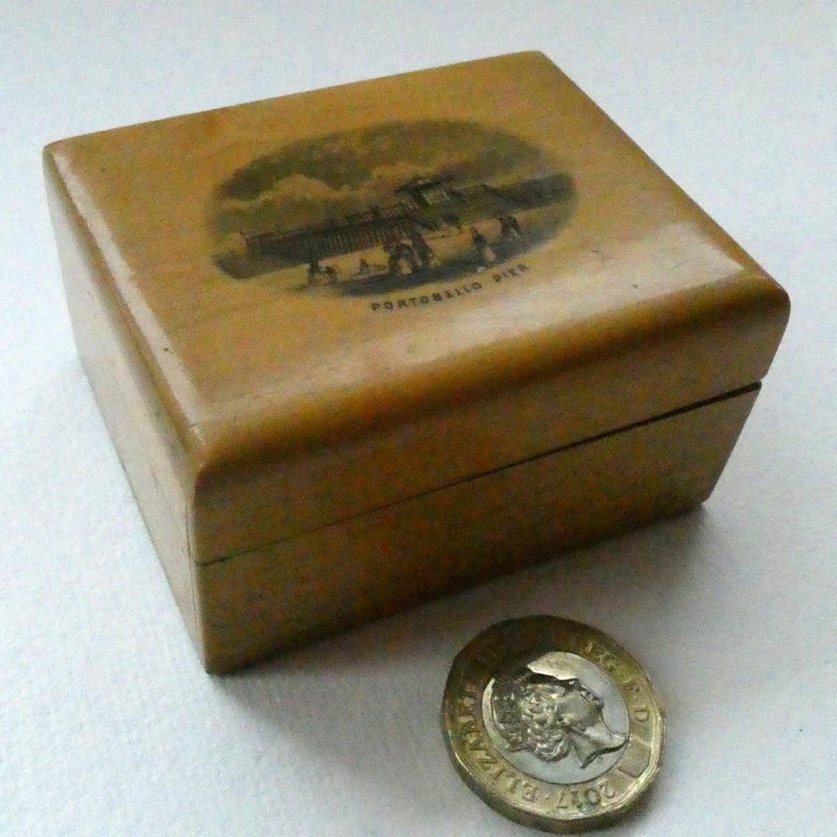 Antique 19th Century MAUCHLINE Ware Box with a View of Portobello Pier ...