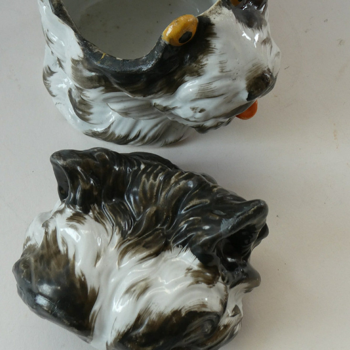 Rare ANTIQUE Continental Pottery Terrier Dog's Head Ceramic Tobacco Bo ...