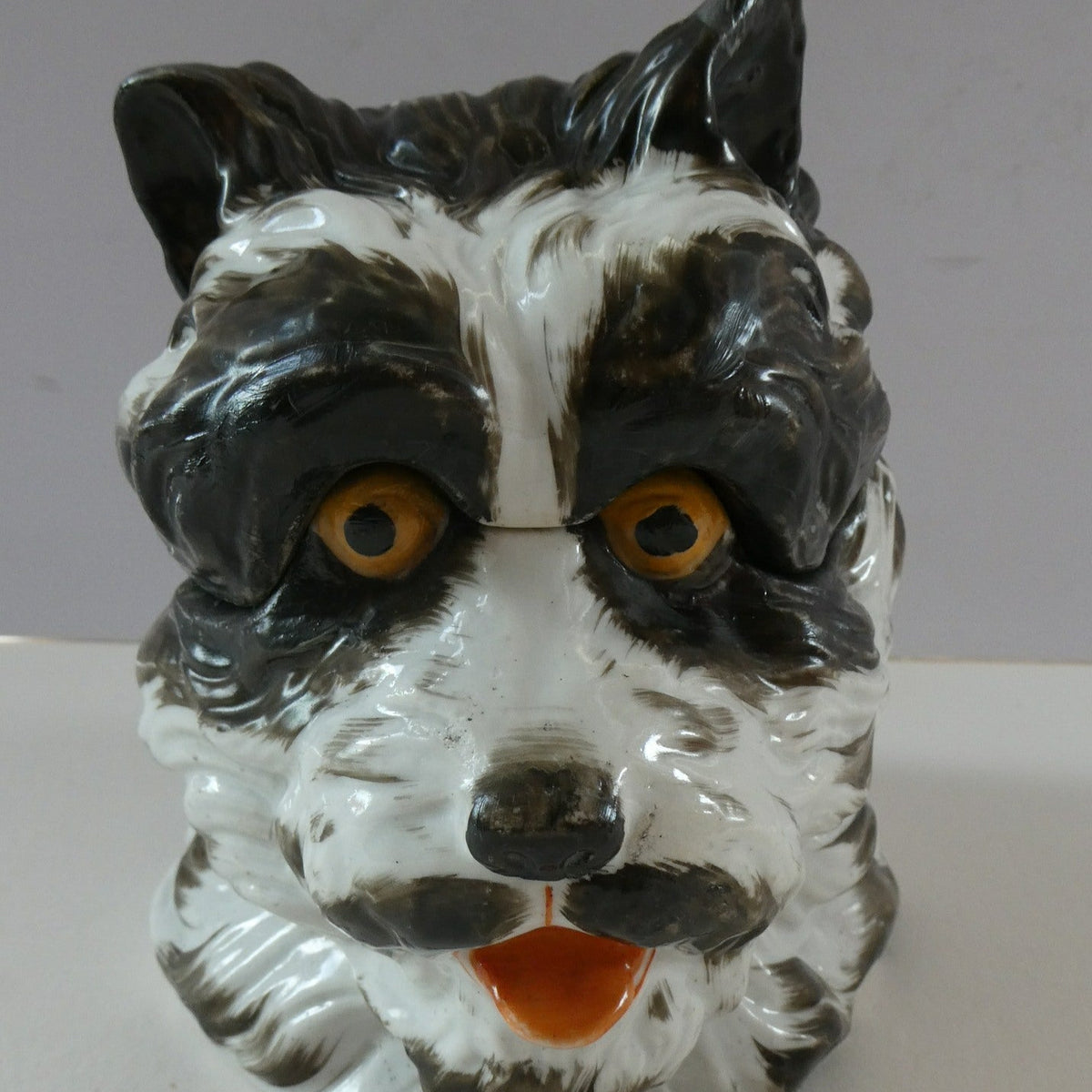 Rare ANTIQUE Continental Pottery Terrier Dog's Head Ceramic Tobacco Bo ...