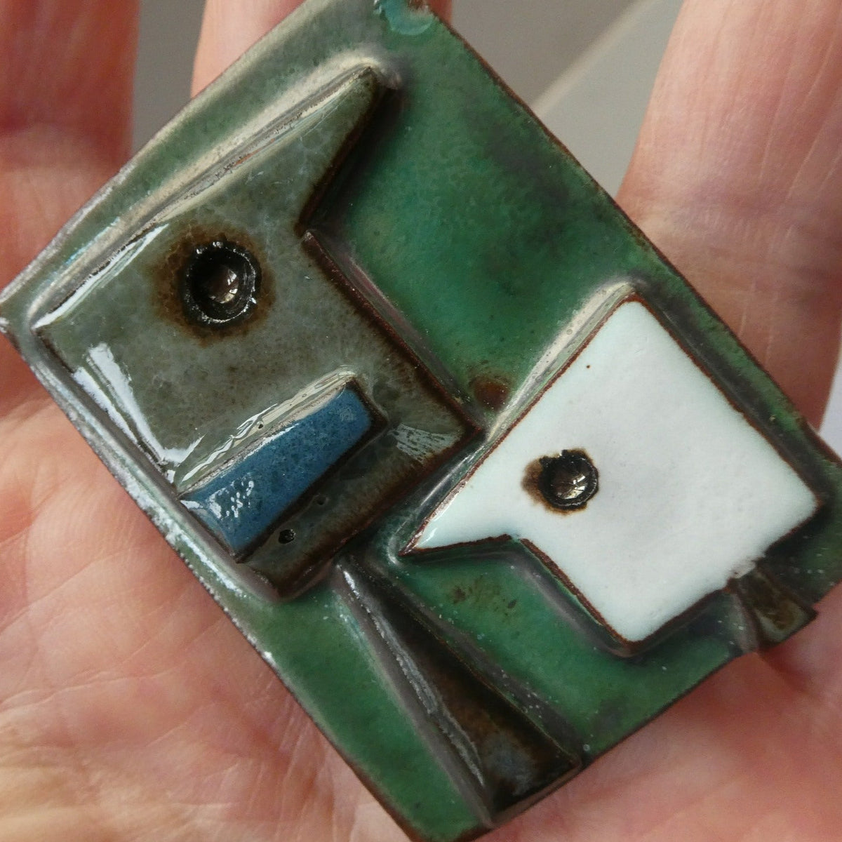 Vintage 1980s Handmade Ceramic Brooch. Signed BARCLAY. Design with Two ...