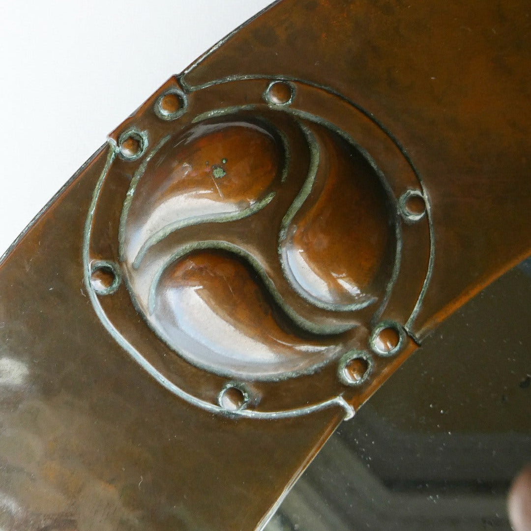 Antique ARTS AND CRAFTS Oval LIBERTY Copper Mirror with Four Roundels ...