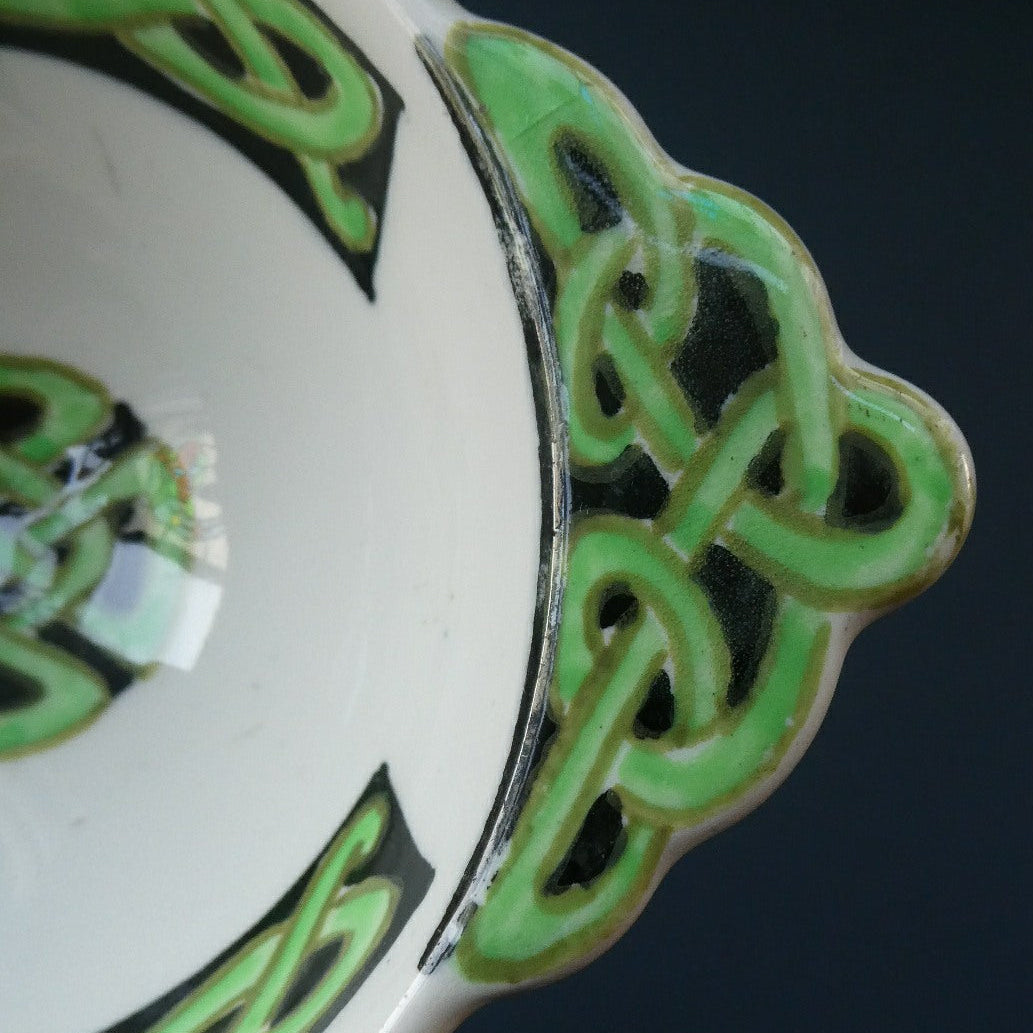 SCOTTISH POTTERY Bowl. Bough Pottery Ceramic Quaich. RARE Celtic Knotw ...