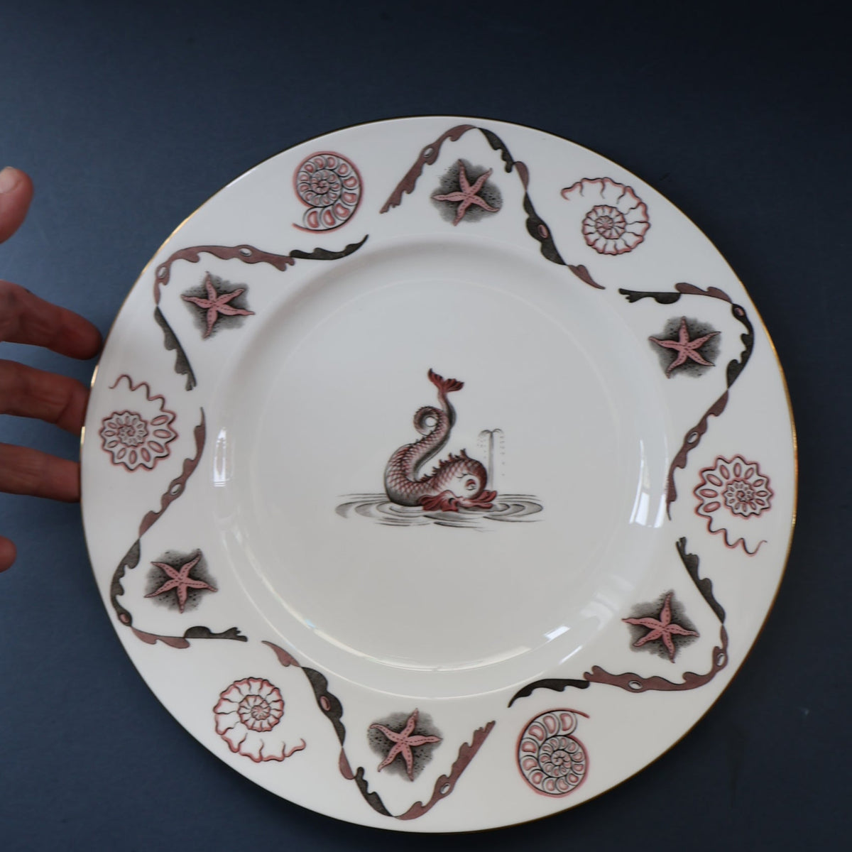 Large 1950s WEDGWOOD Plate. Dolphin Design by Sir Laurence Whistler. P ...