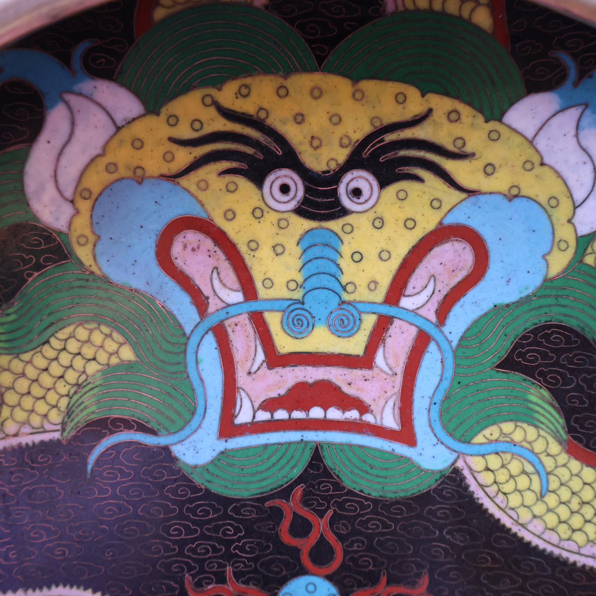 LARGE Antique Chinese Cloisonne Shallow Bowl with Five-Toed Dragon and ...