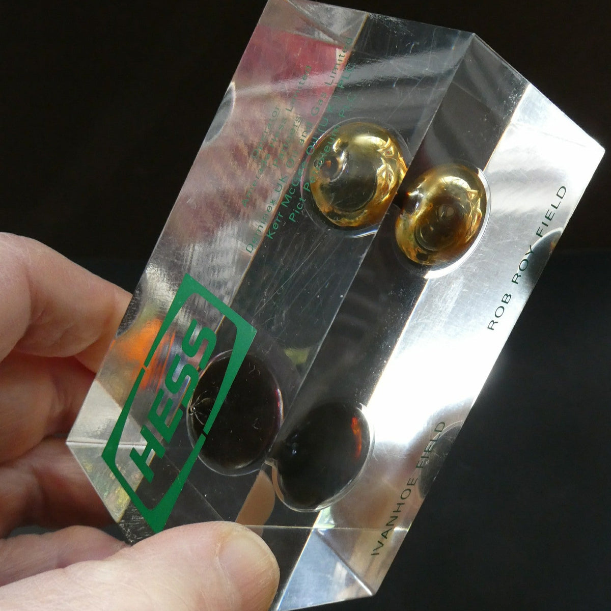 Vintage 1970s Hess / NORTH SEA Oil Perspex Paperweight. With DOUBLE Dr ...