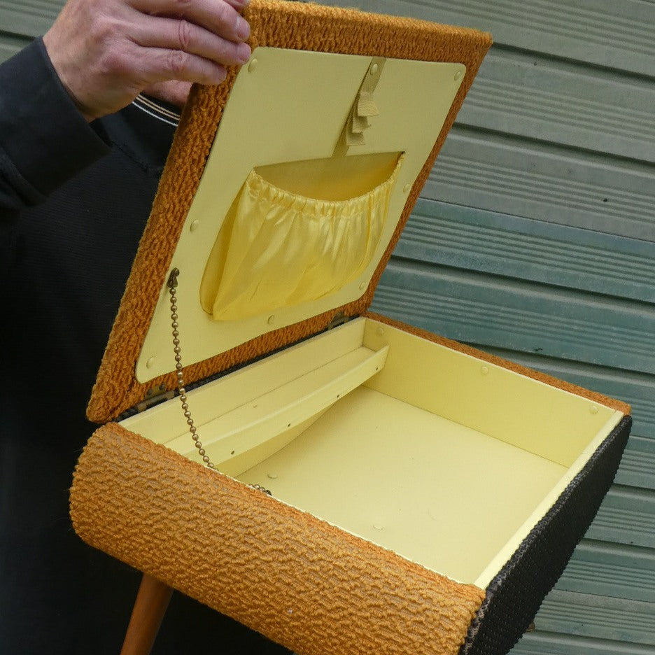 Vintage 1950s SHERBOURNE Lidded Sewing Box taking the form of a Stool ...
