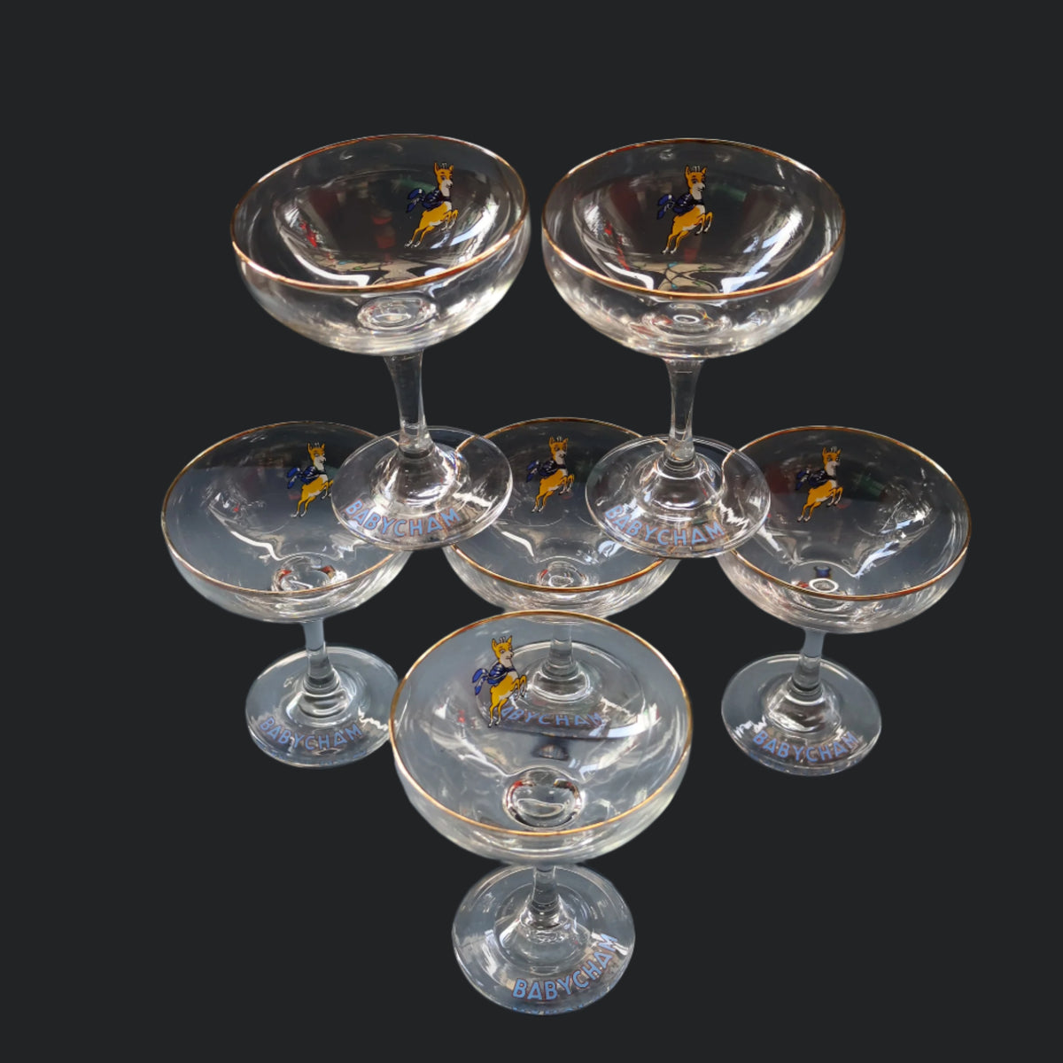 Set of SIX Vintage Matching 1970s BABYCHAM Coupe or Saucer Shape Glass ...