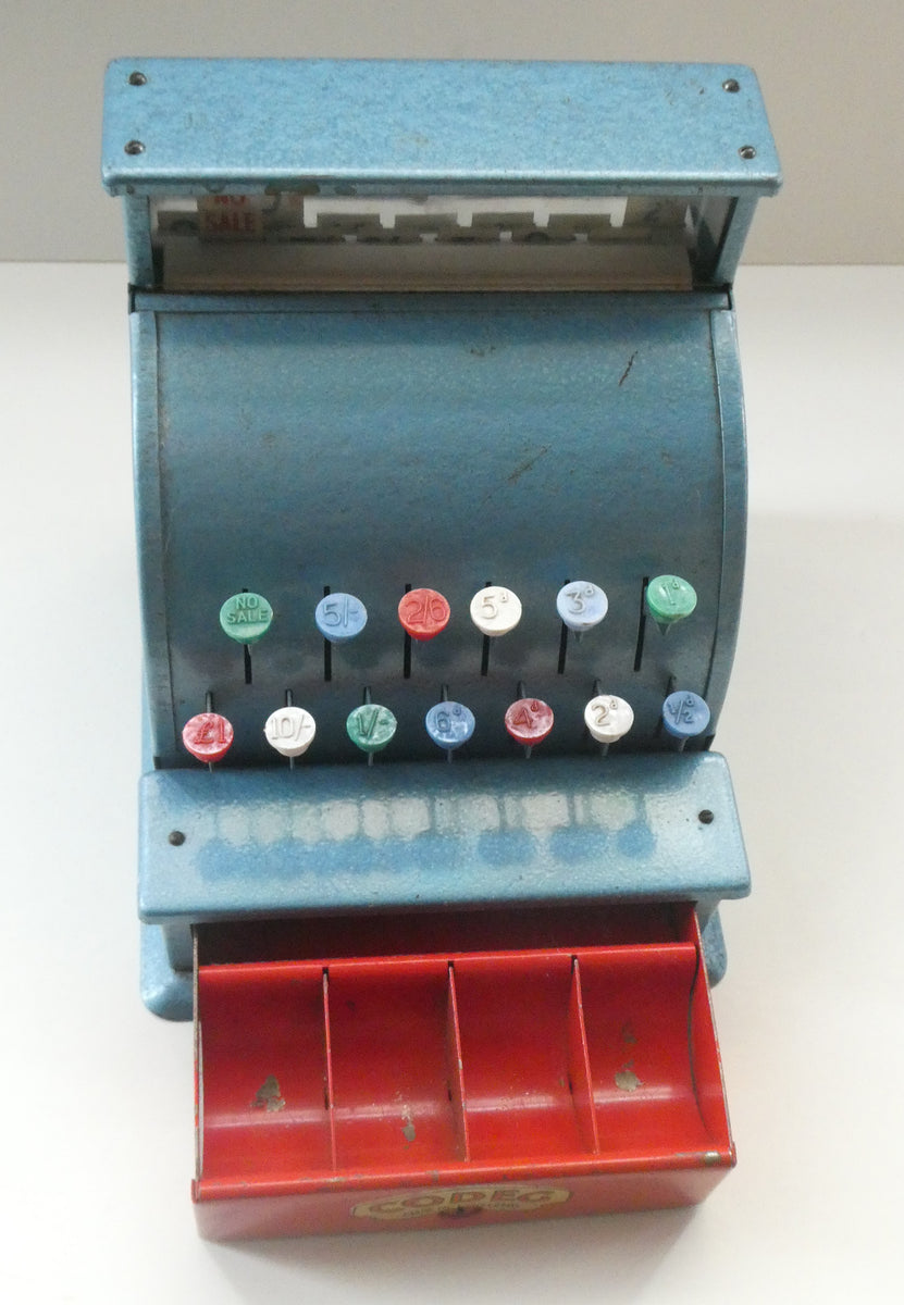 Vintage Blue Metal CODEG 1950s Toy Shop Till or Cash Register. WORKING ...