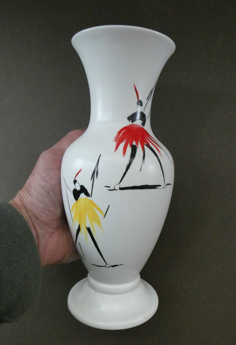 Rare 1950s LARGE Burleigh Ware Vase with Hand Decoration of Tribal Fig ...