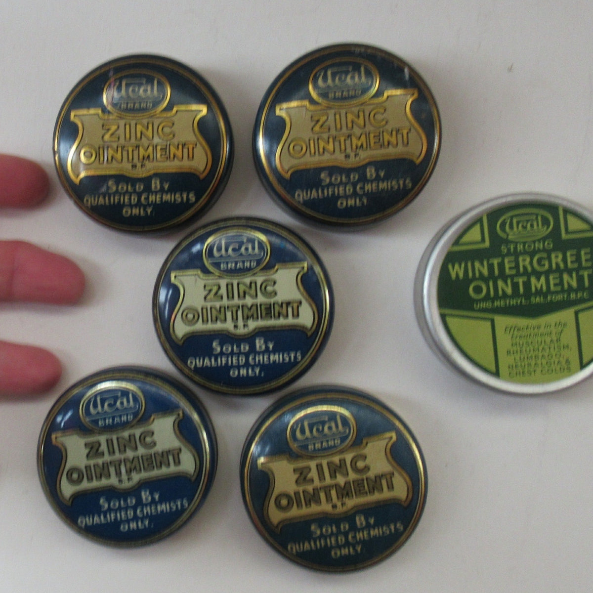 SIX Vintage 1930s Ointment Tins. Chemist Shop Interest. Most with Cont ...
