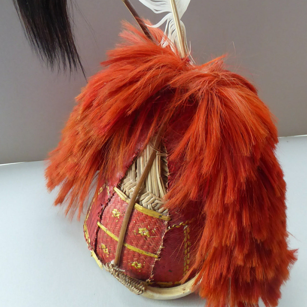 (A) Old Mid-Century Ceremonial NAGA Woven Rush Helmet with Decorative ...
