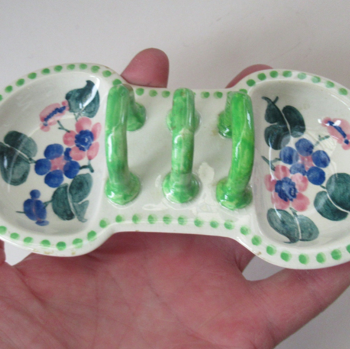 SCOTTISH POTTERY. 1920s Mak Merry Hand-Painted Toast Rack Decorated wi ...