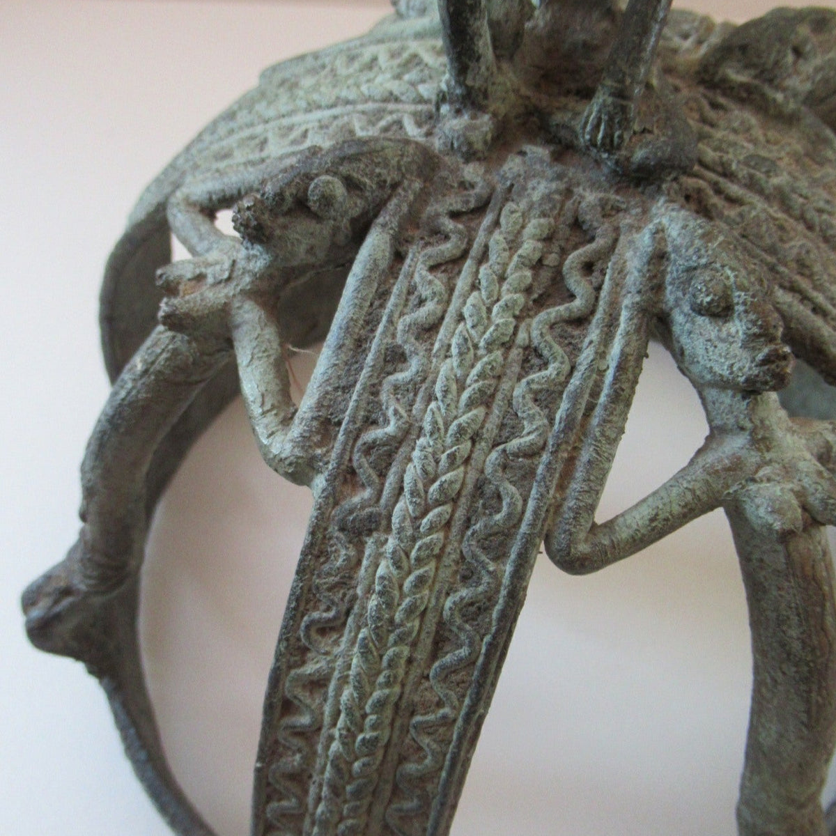 ANTIQUE AFRICAN: Dogon Mali Cast Bronze Ceremonial Crown with Strap Ba ...