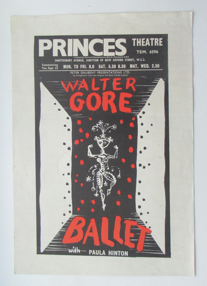 RARE SURVIVOR. 1950s / 1960s London Theatre Poster for the Walter Gore ...