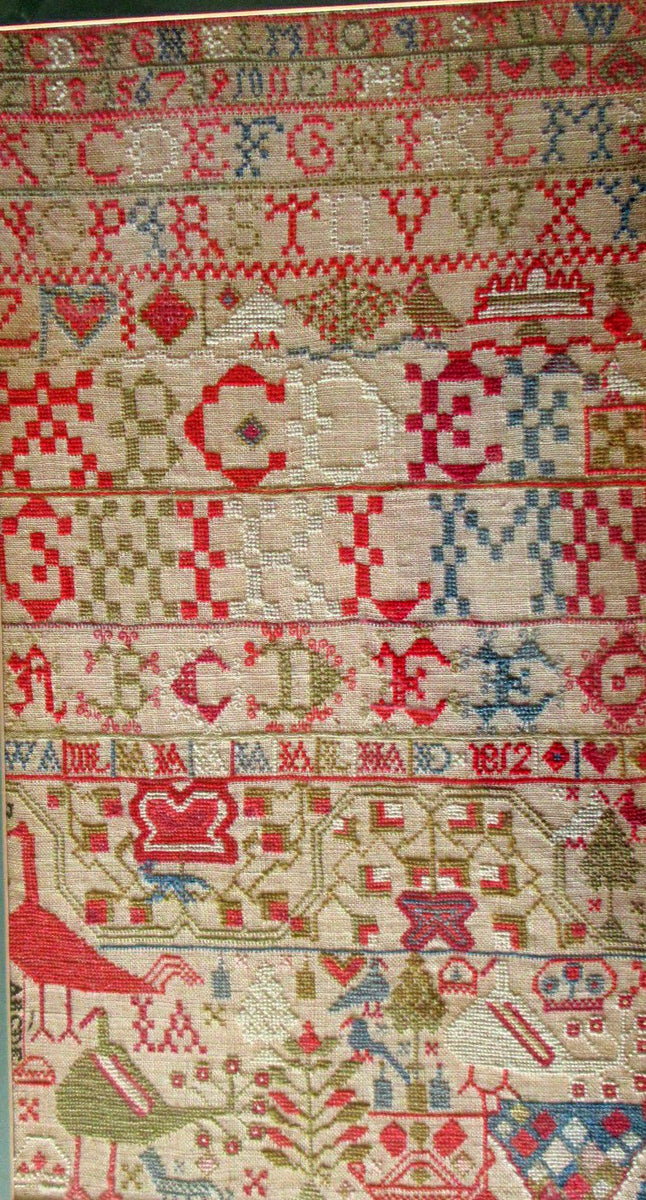 ANTIQUE Embroidered Sampler. Genuine GEORGIAN Textile. With date 1812 ...