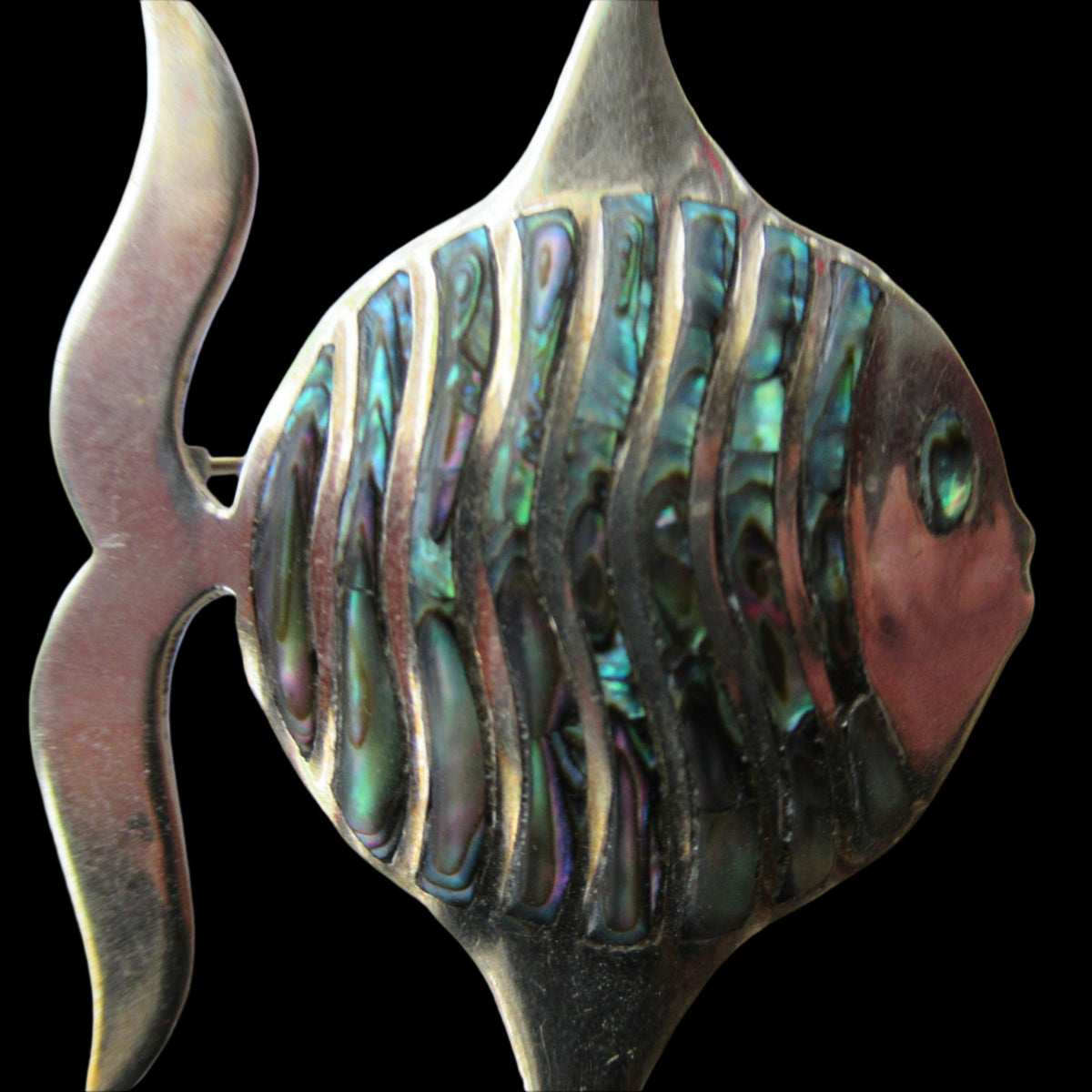 Vintage MEXICAN Silver Angelfish Brooch Inset with Coloured Abalone Sh ...