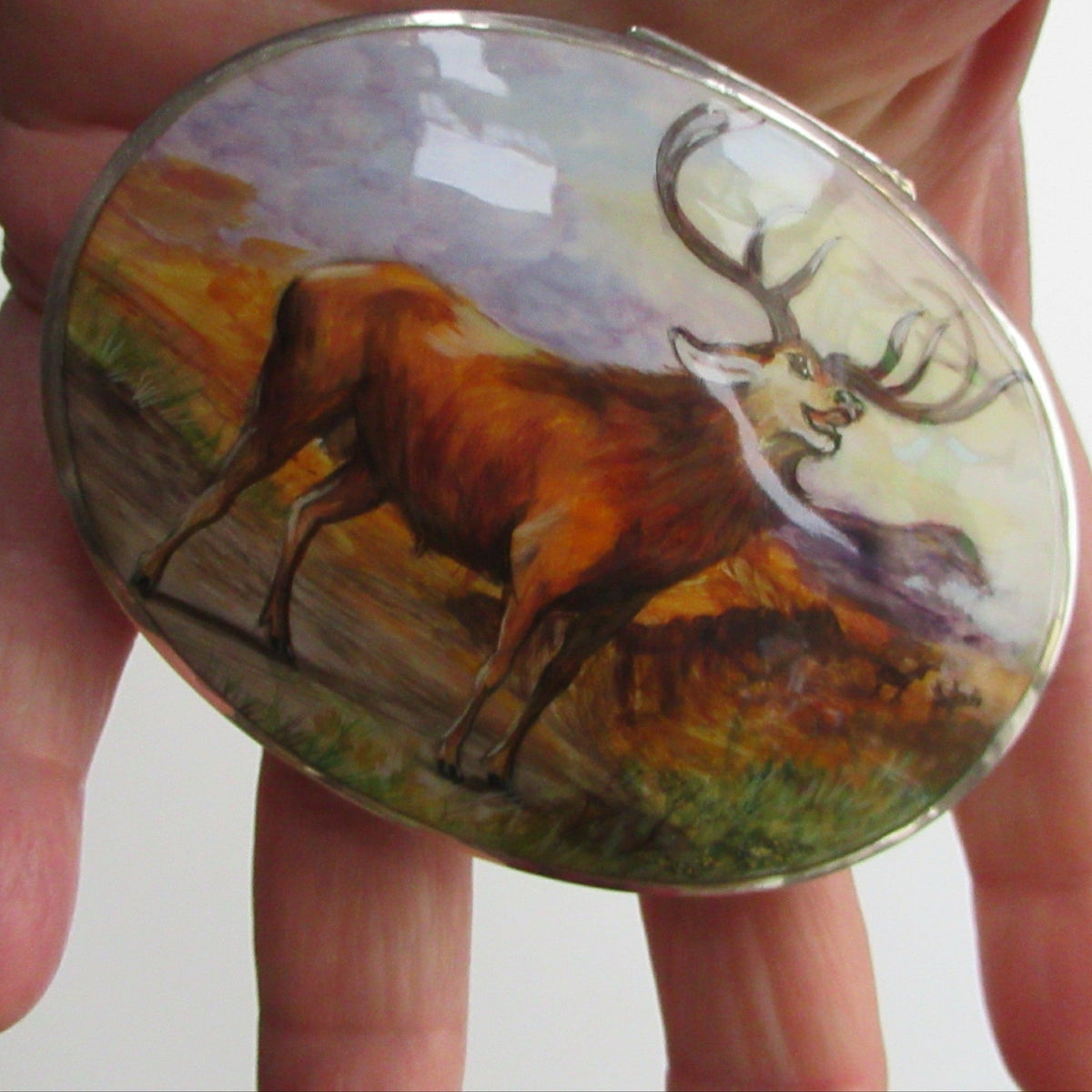 LARGE Vintage Hallmarked SOLID SILVER Trinket Box. Hand-Painted Enamel ...