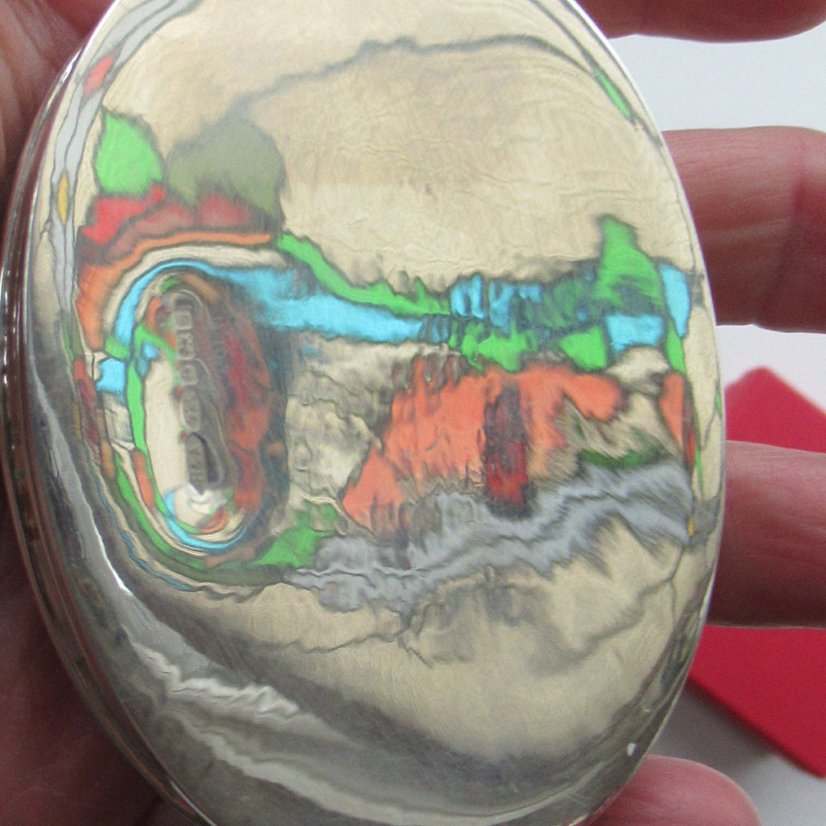 LARGE Vintage Hallmarked SOLID SILVER Trinket Box. Hand-Painted Enamel ...