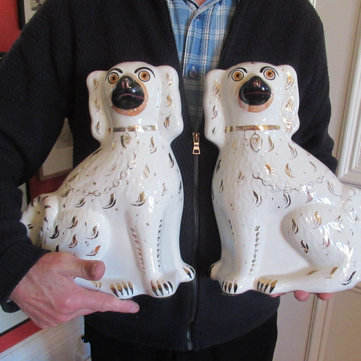 LARGE Staffordshire Dogs Chimney Spaniels / Wally Dugs. 12 inches. ANT ...