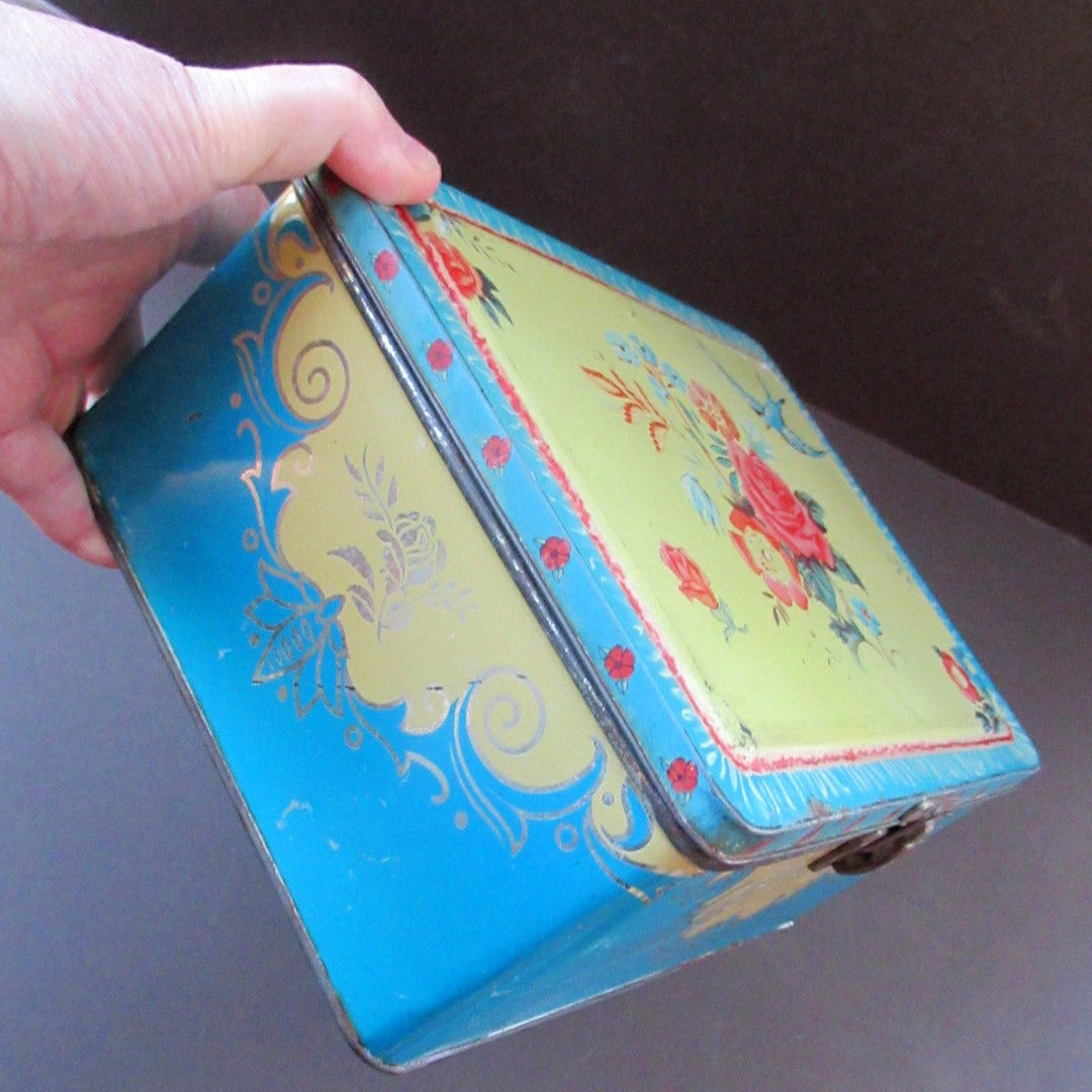 Pretty Floral LARGE Size Blue Bird Toffee Tin. Good Vintage Condition ...