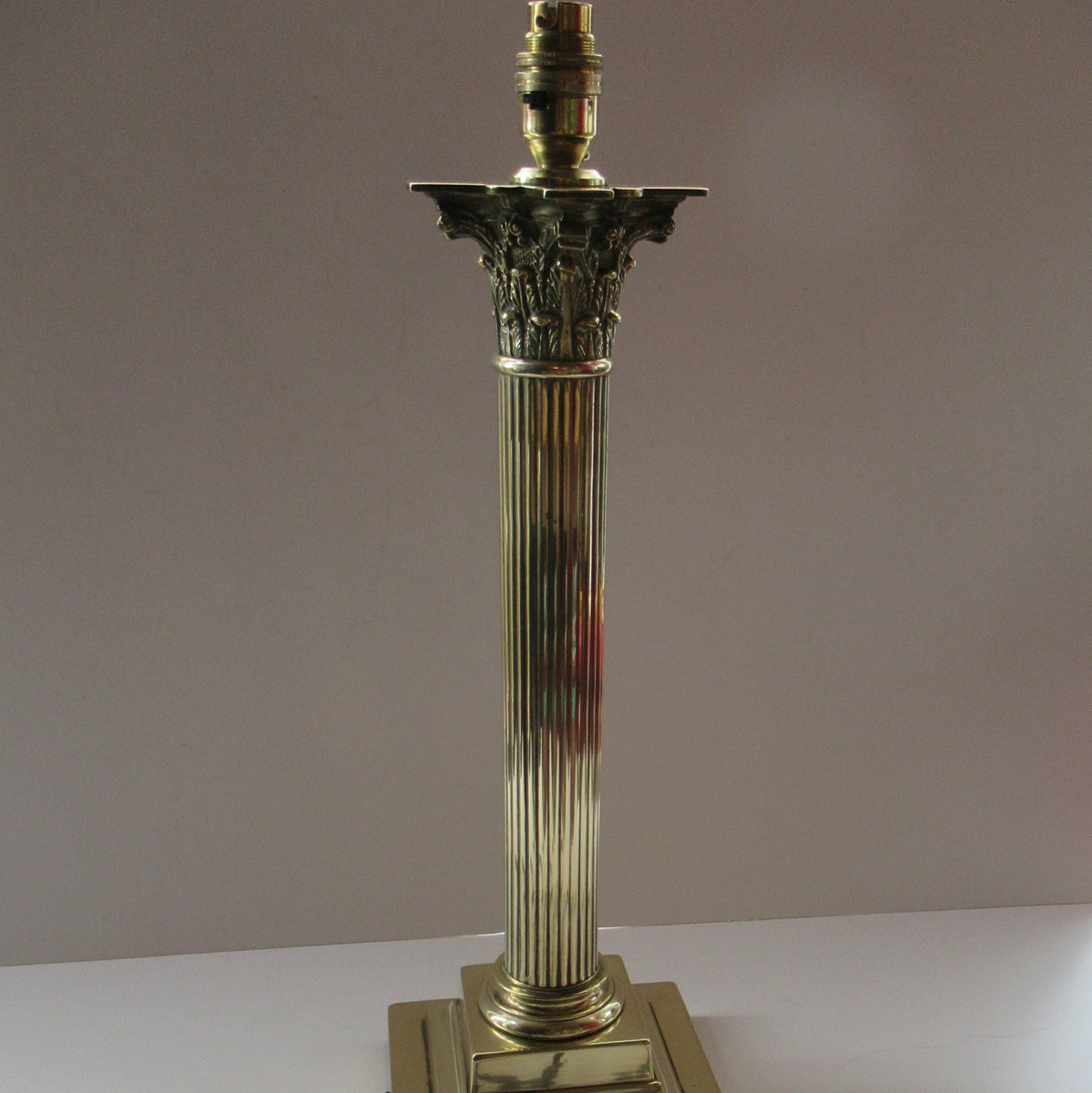 LARGE ANTIQUE Brass Column Lamp with Stepped Plinth Base & Corinthian ...