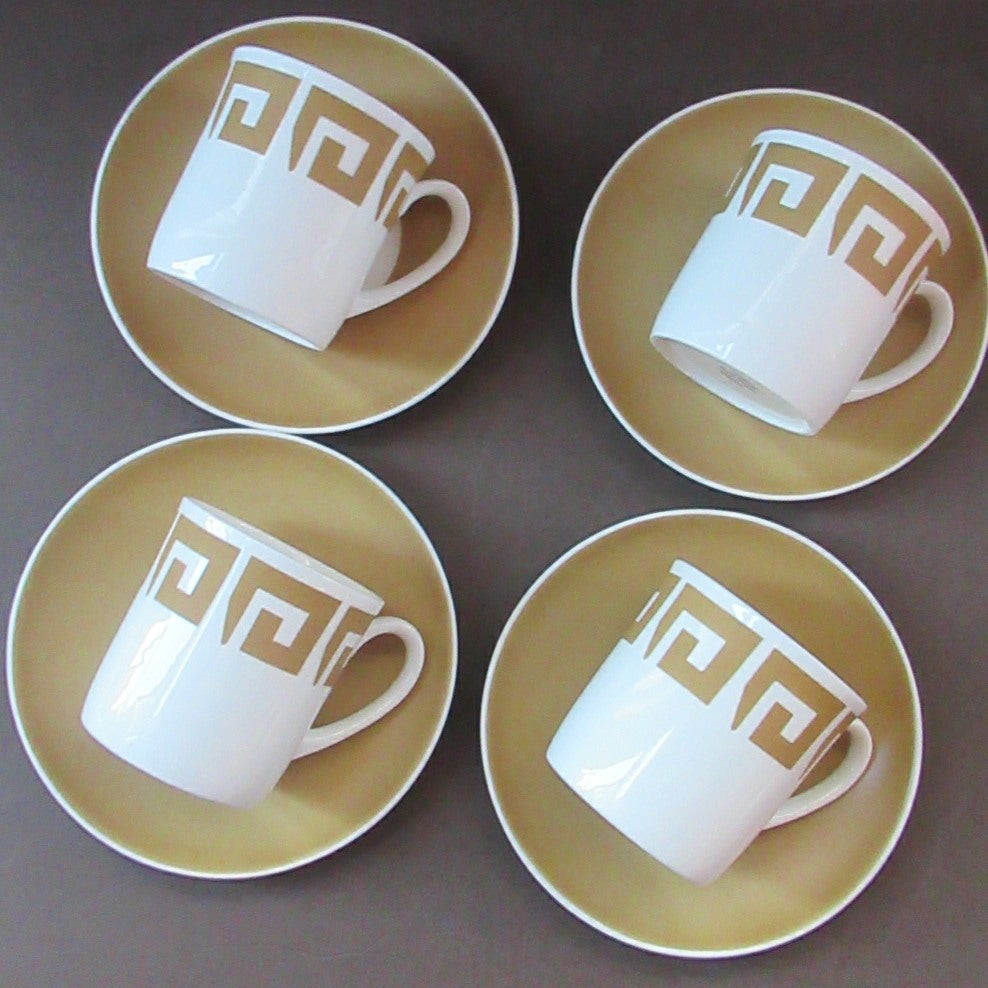 FOUR 1970s Susie Cooper (Wedgwood) OLD GOLD KEYSTONE bone china cups ...