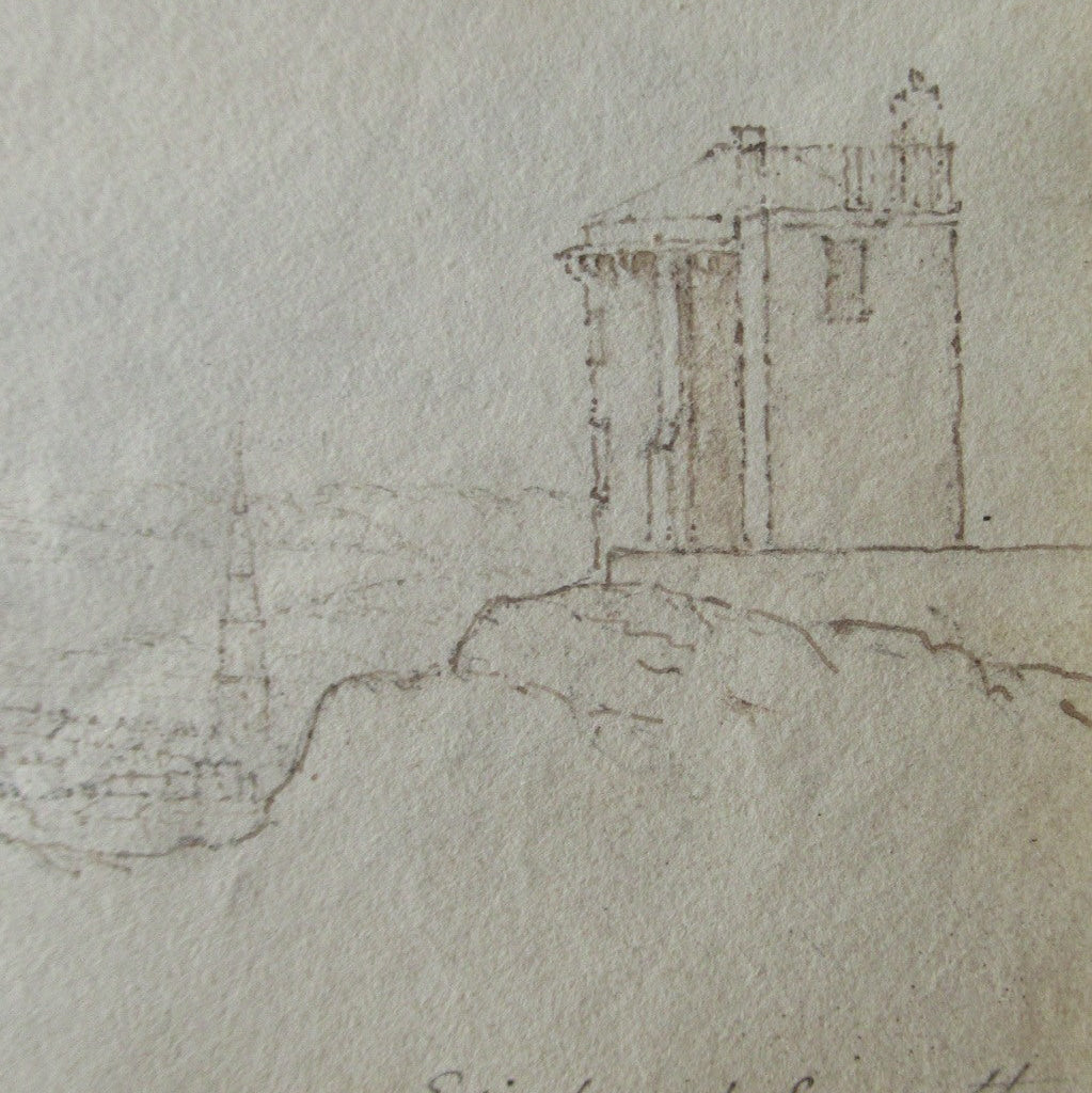 SCOTTISH ART. Antique TOPOGRAPHICAL Pencil Sketch of Edinburgh from Ca ...