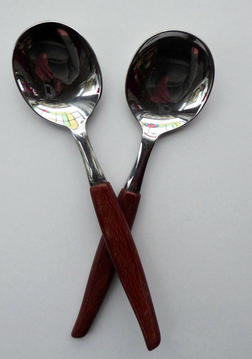 Vintage 1960s GLOSSWOOD Cutlery. Stainless Steel Soup Spoons with Teak ...