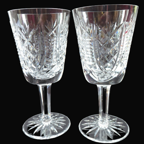 Large PAIR Waterford Crystal GOBLETS: CLARE Pattern. Largest Size Vint ...