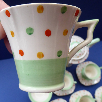ART DECO Tams Ware Pottery Rainbow Polka Dots Complete Coffee Set. Ext ...