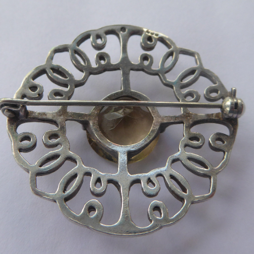 SCOTTISH SILVER Brooch. Stylish 1970s Celtic Design with Large Central ...
