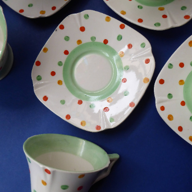 ART DECO Tams Ware Pottery Rainbow Polka Dots Complete Coffee Set. Ext ...