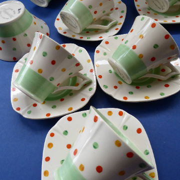 ART DECO Tams Ware Pottery Rainbow Polka Dots Complete Coffee Set. Ext ...