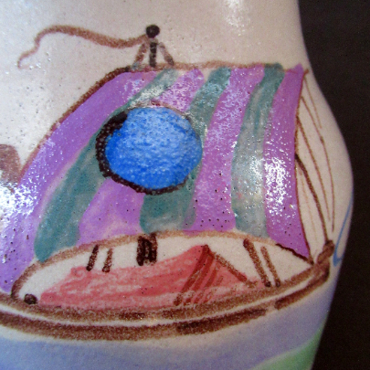 Rare Vintage HONITON POTTERY Stoneware Jug with Hand Painted Viking Sh ...