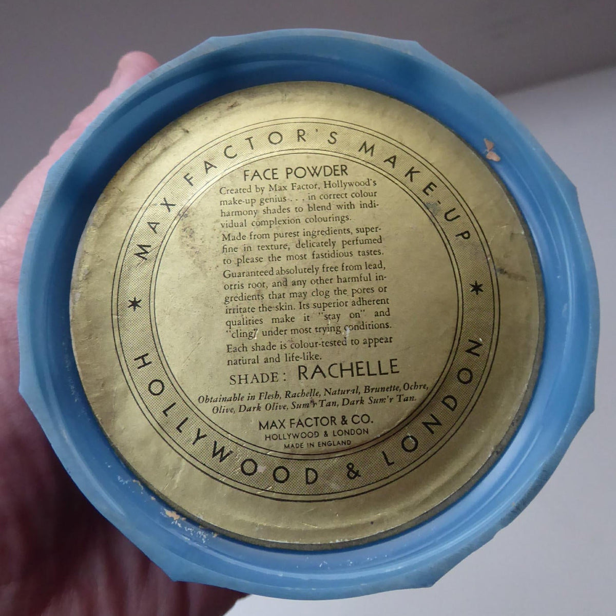 Max Factor ART DECO Blue Plastic / Celluloid Powder Box Cover - for vi ...