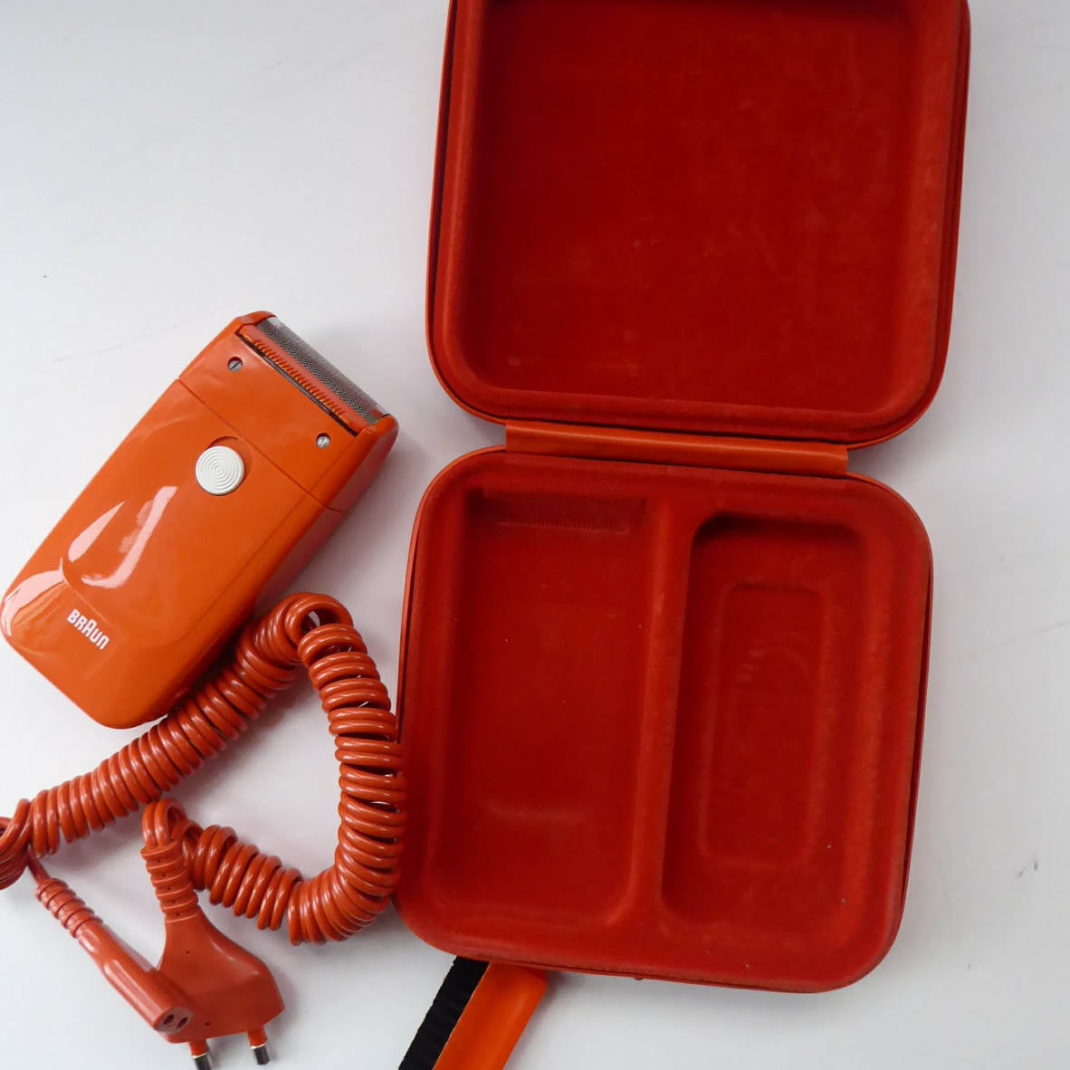 Orange Braun Electric Shaver, 1970s. Complete with original brush & in ...