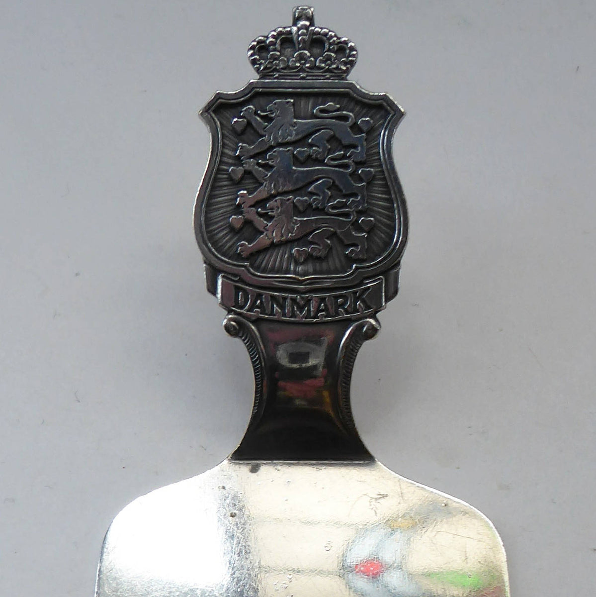 DANISH SILVER PLATE. Vintage Souvenir Cake Slice or Server. Danish Coa ...