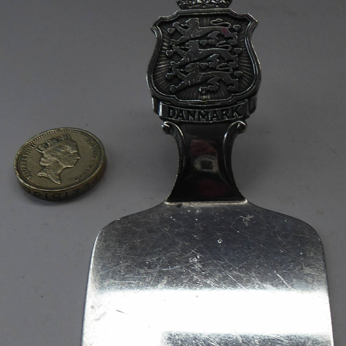 DANISH SILVER PLATE. Vintage Souvenir Cake Slice or Server. Danish Coa ...