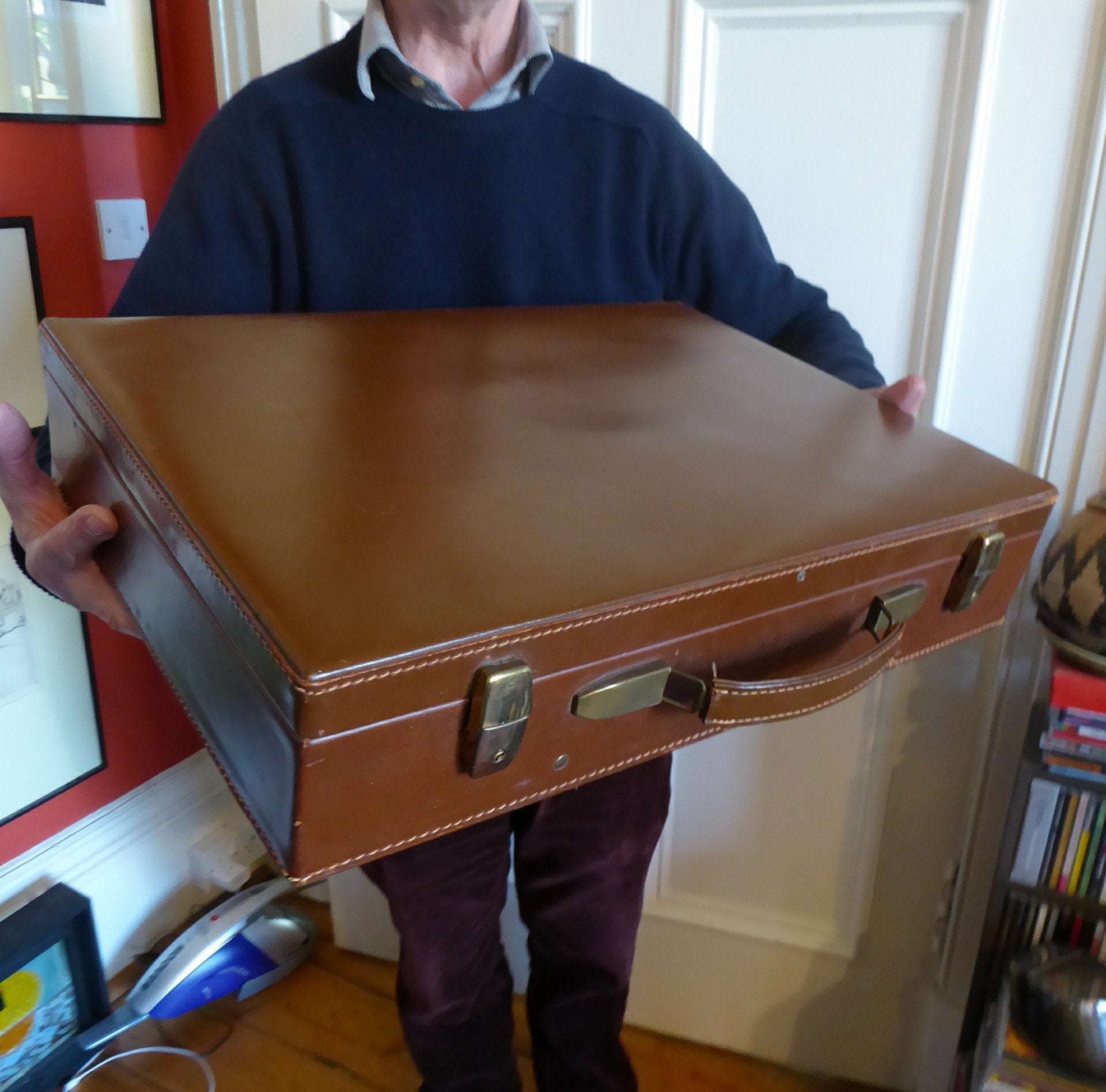 Vintage BROWN LEATHER Fully Fitted Attache Case or Briefcase. Large Si ...