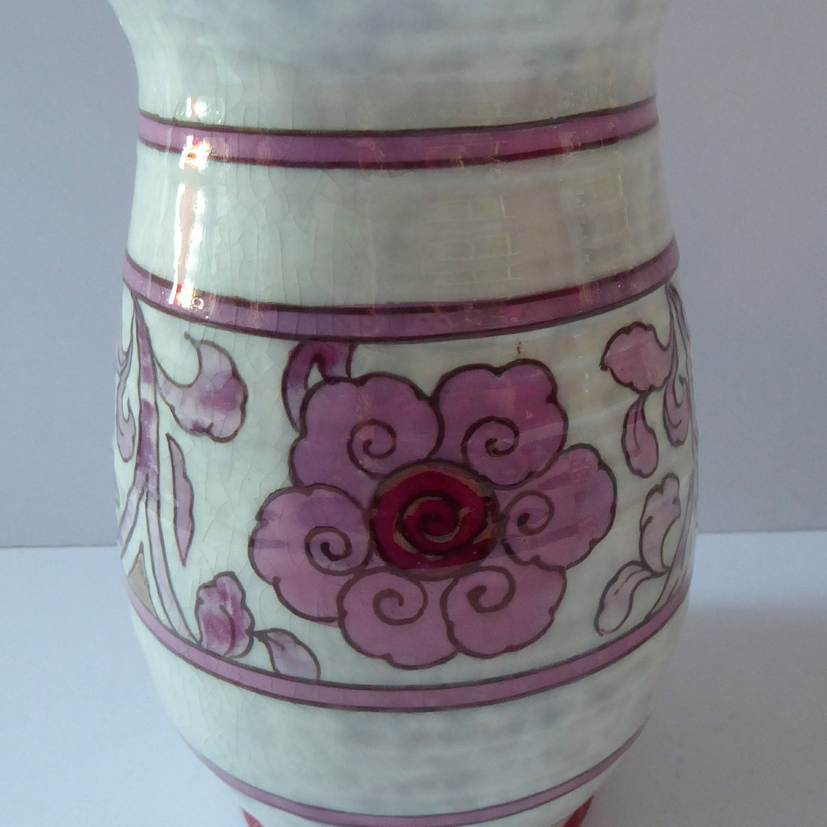 1930s CROWN DUCAL Vase. Charlotte Rhead Design with Pink Tube Lined Fl ...